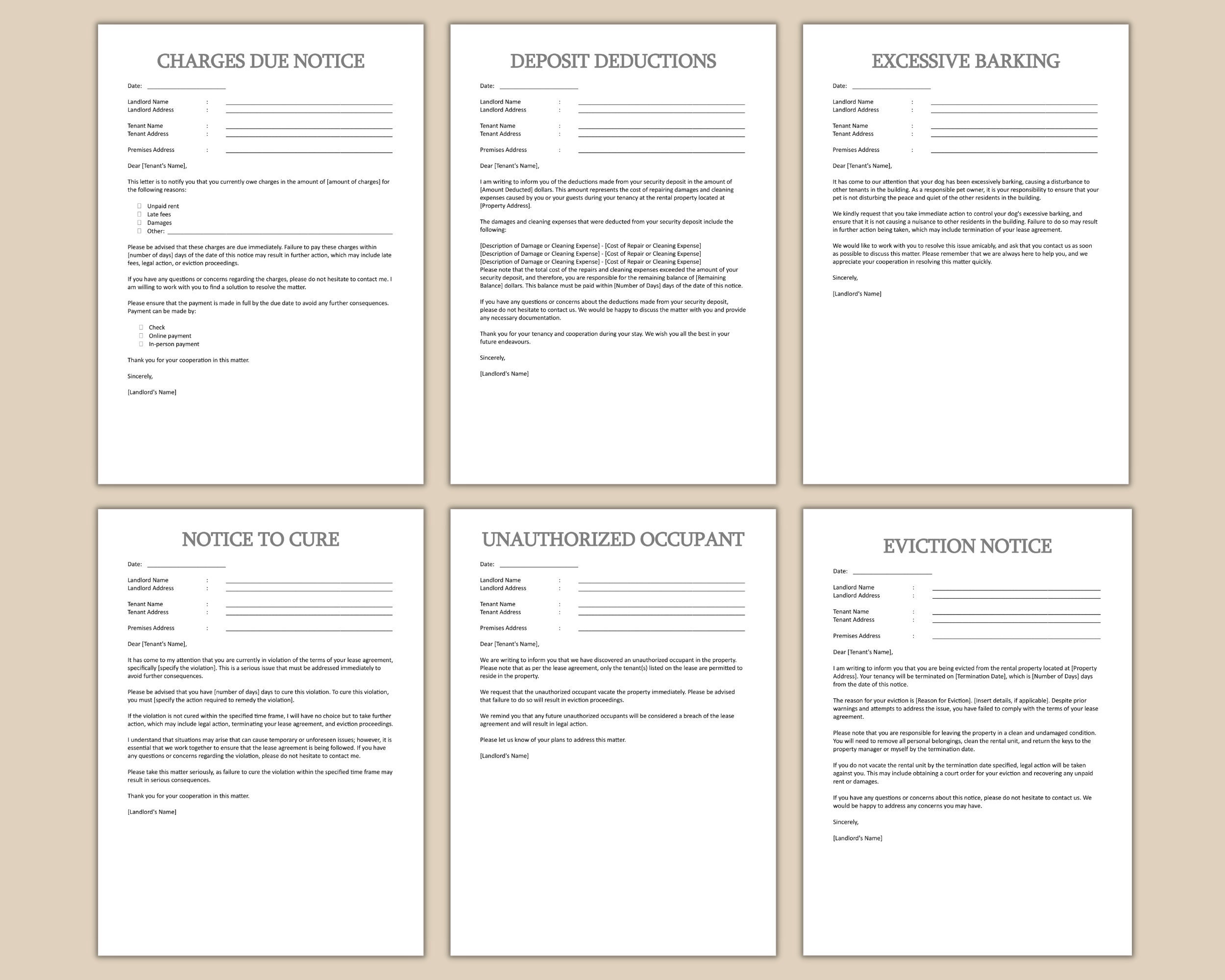 Landlord Notice Bundle Package Charges Due Unauthorized Occupant ...