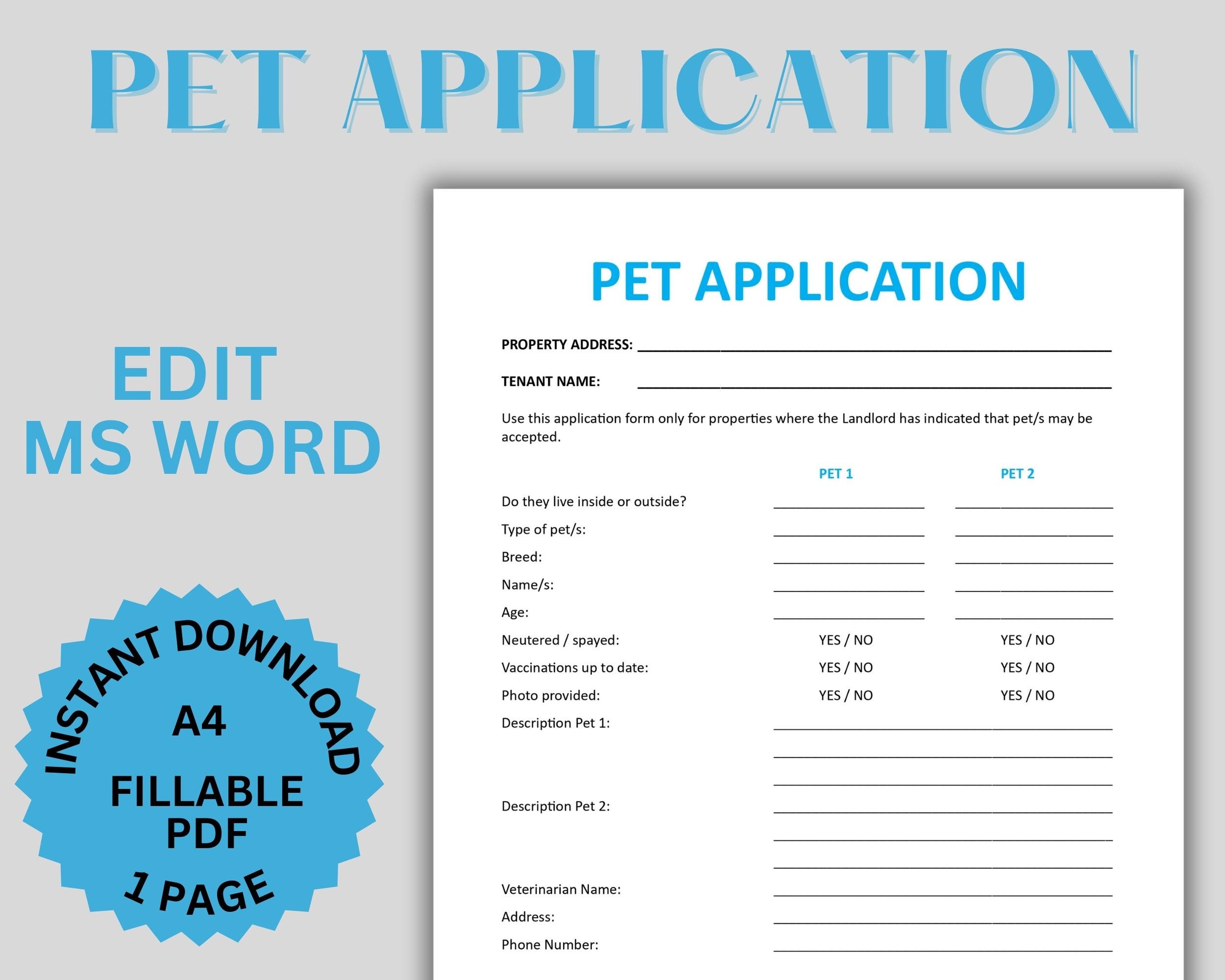 Pet Rental Application - Fillable PDF & Editable in MS Word - Simplify ...