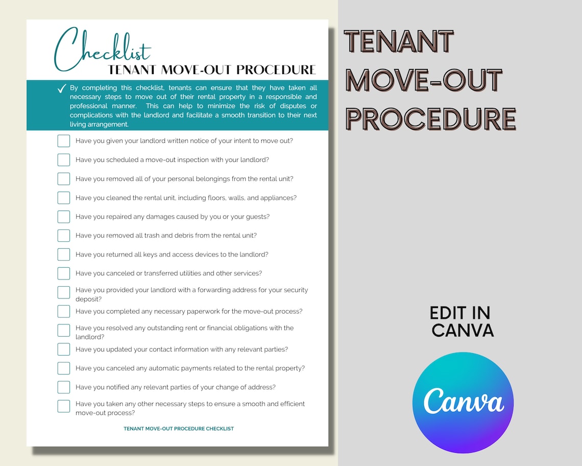 Tenant Move Out Procedure Checklist Tenant Move in Move Out Landlord ...