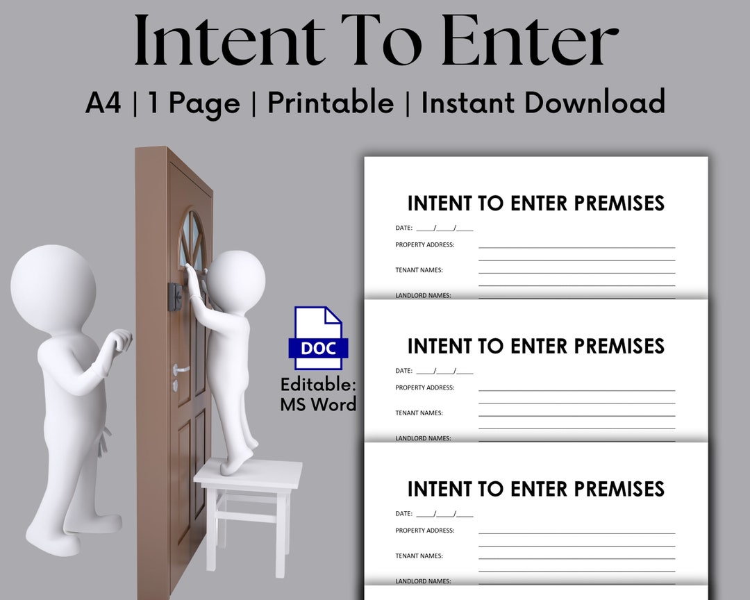 Landlord Notice to Enter Premises to Tenant Intent to Enter Notice ...