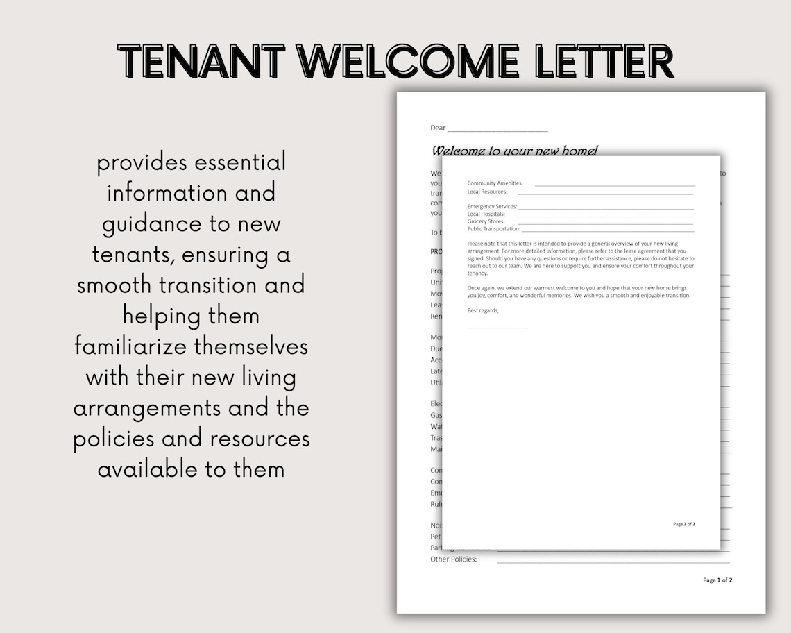Real Estate Tenant Welcome Letter Edit in Word Welcome Letter Landlord ...