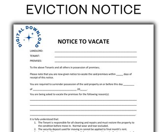 Landlord Notice to Vacate to Tenant | Eviction Notice | Editable MS Word Template | Printable ...