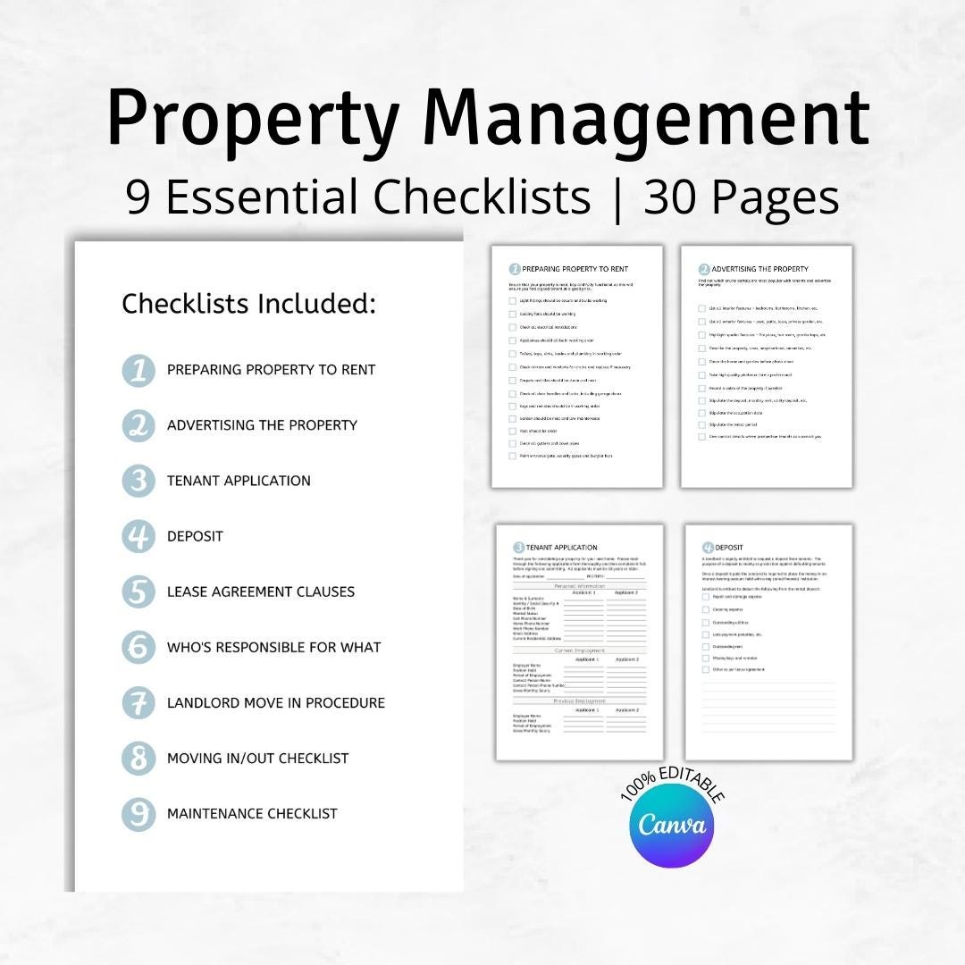 Landlord or Property Manager Essential Checklist Bundle - Editable ...