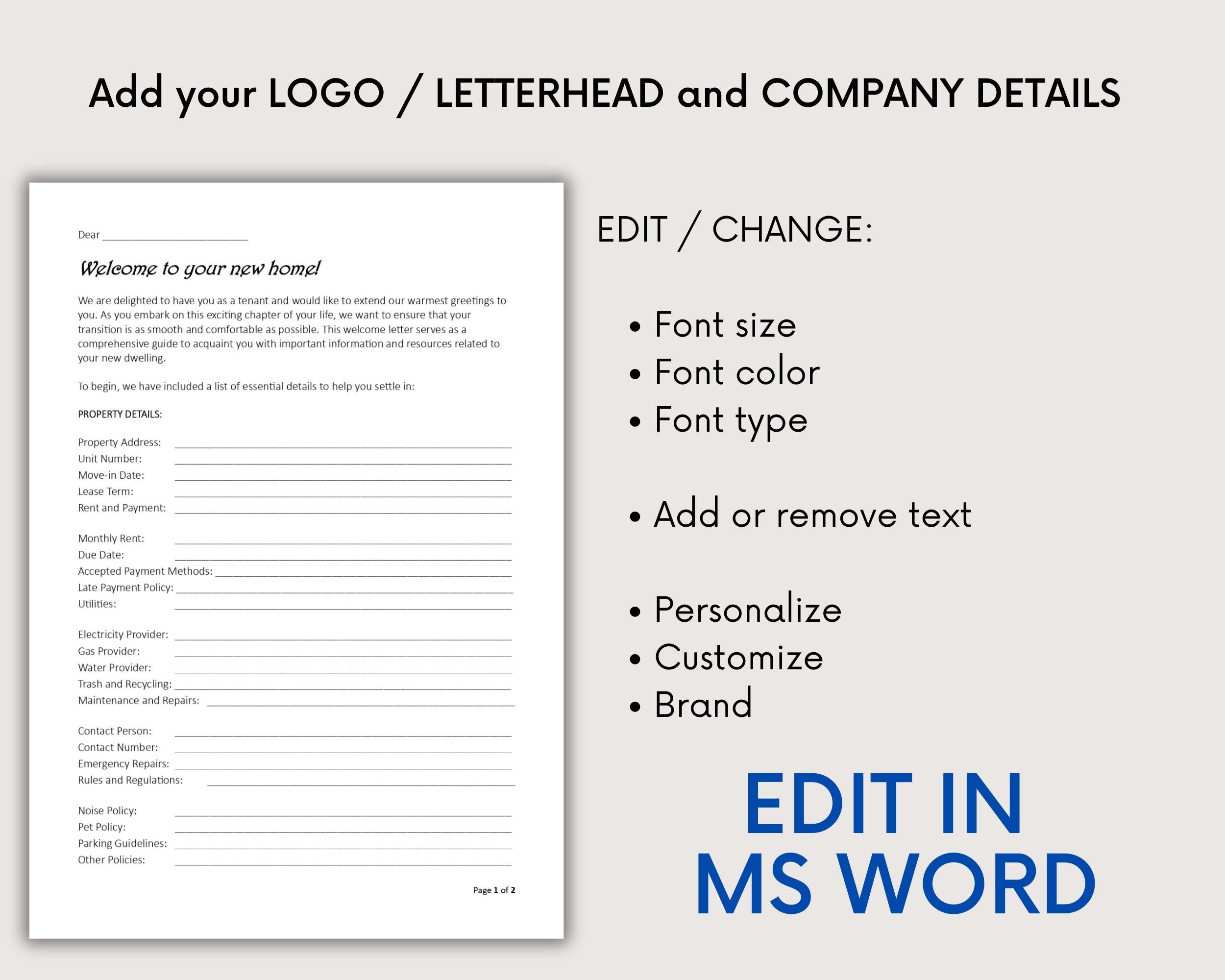 Real Estate Tenant Welcome Letter | Edit in Word | Welcome Letter ...