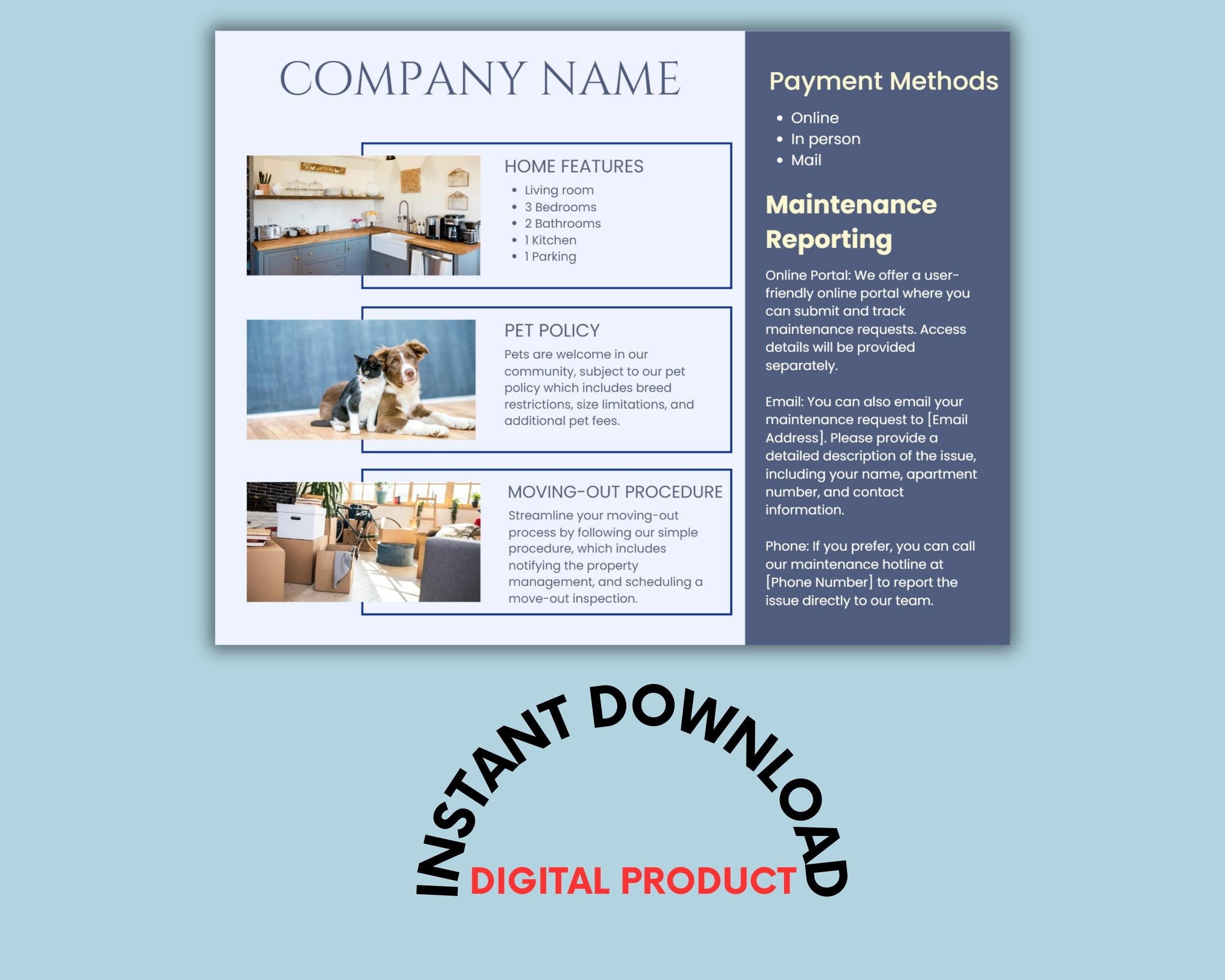 Real Estate Tenant Welcome Brochure Trifold Welcome Brochure Landlord ...