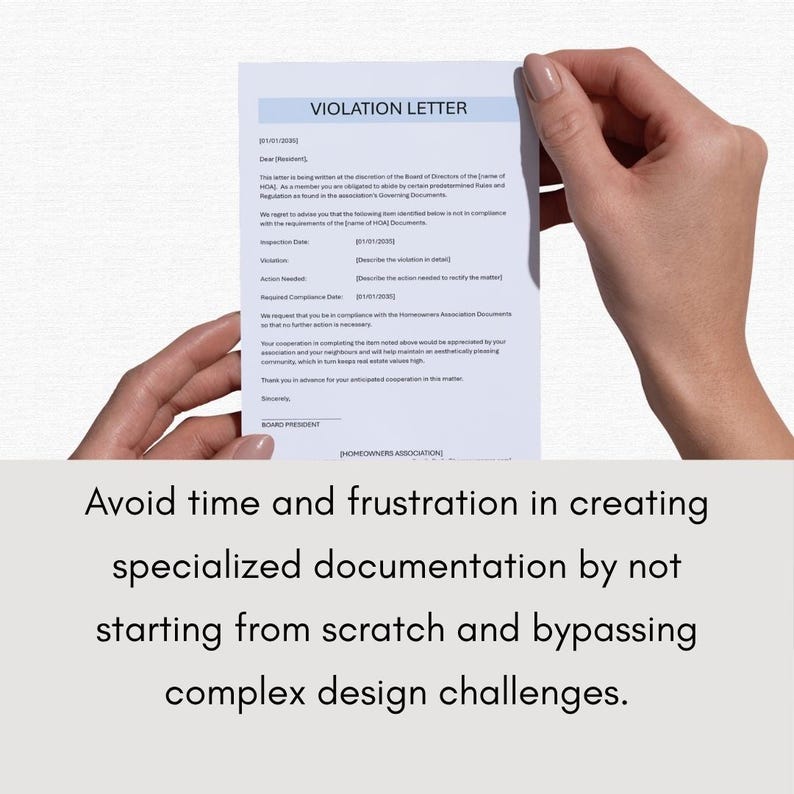 HOA Violation Notice Letter Template, MS Word Editable Homeowners ...