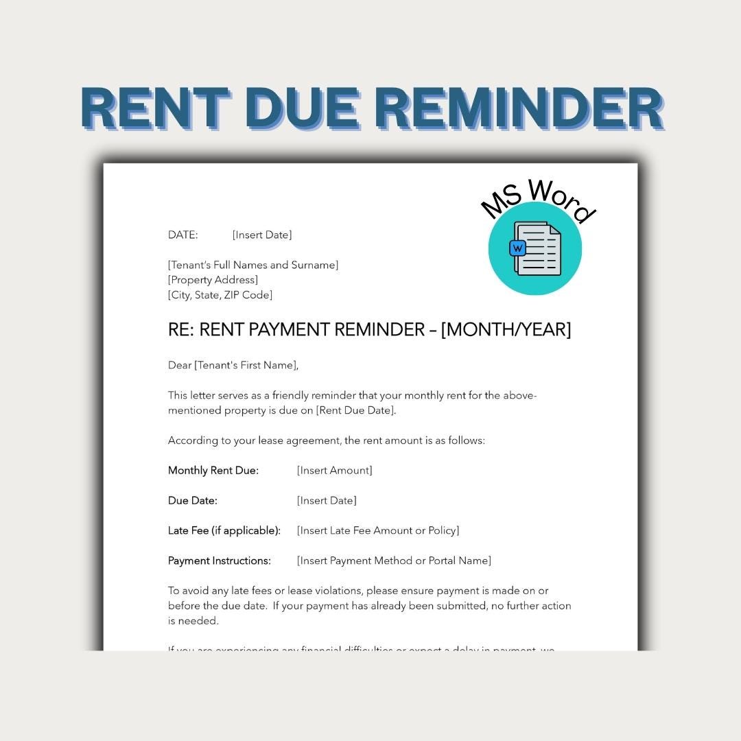 Rent Payment Reminder Notice - Editable MS Word Landlord Template - Etsy
