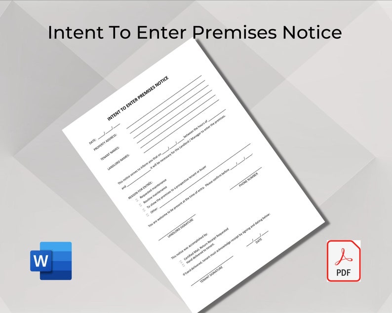 Landlord Notice to Enter Premises to Tenant Intent to Enter - Etsy
