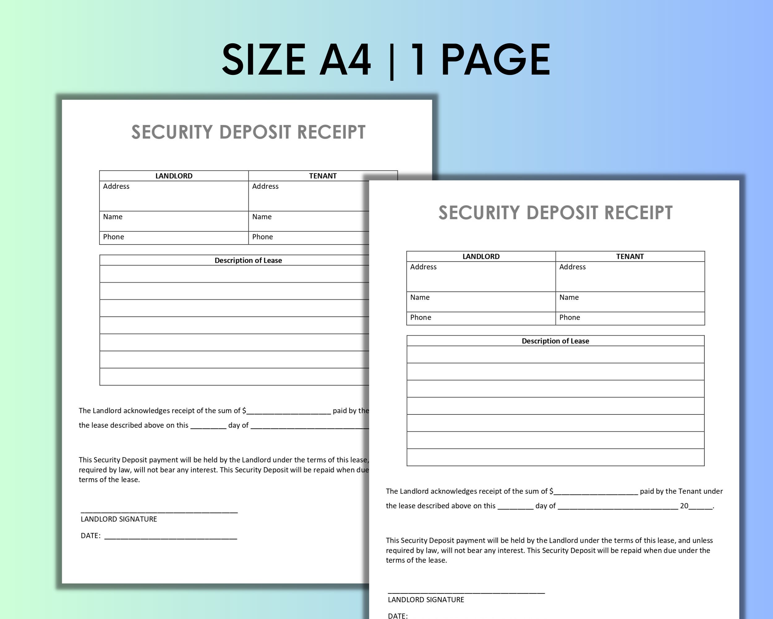 Security Deposit Receipt, Landlord Property Management Template ...