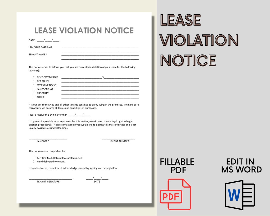 Editable Landlord or Property Management Lease Violation Notice ...