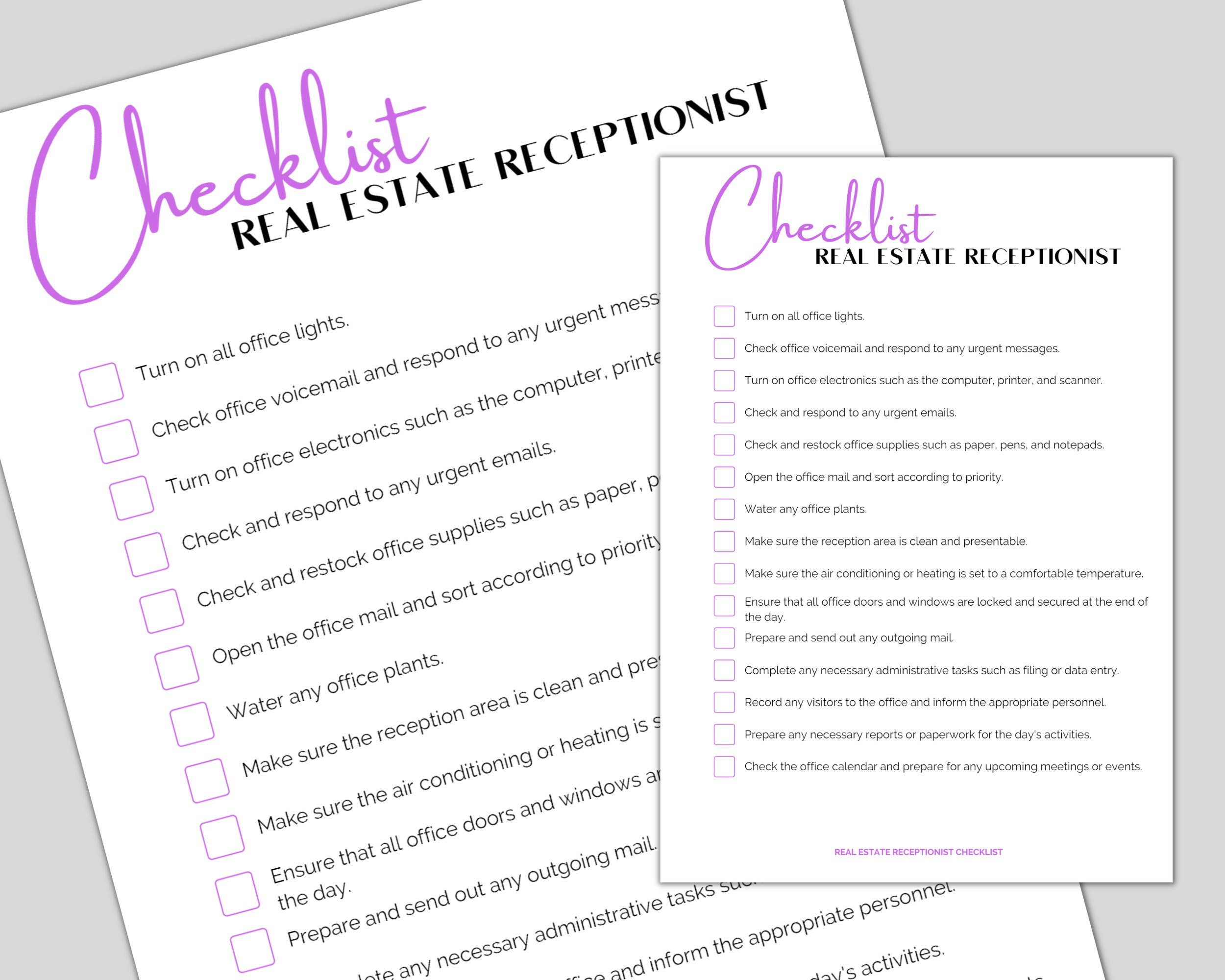 Receptionist Checklist Real Estate Receptionist Daily Task Real Estate ...