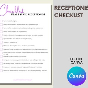 Receptionist Daily Checklist - Etsy