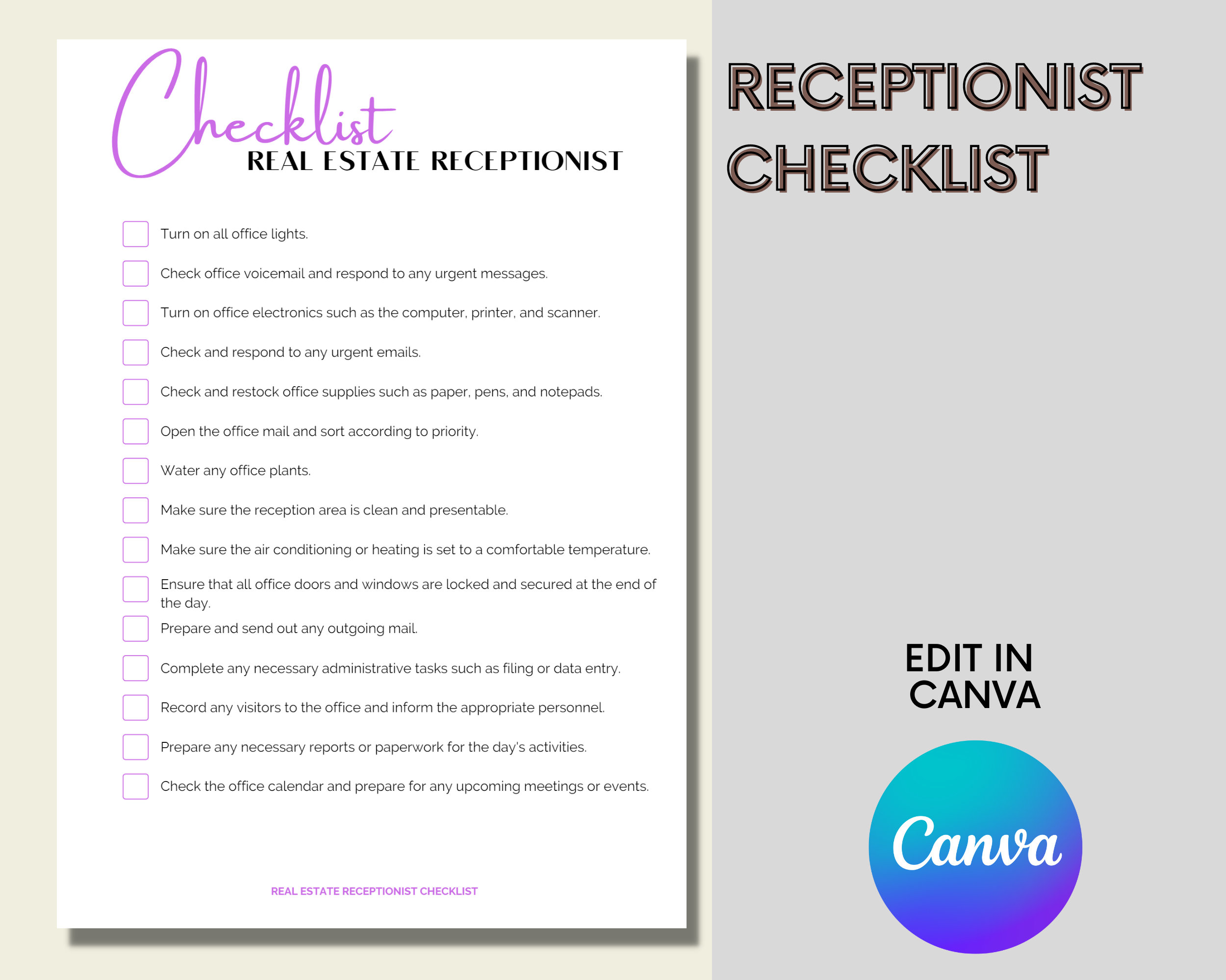 Receptionist Checklist Real Estate | Receptionist Daily Task | Real ...