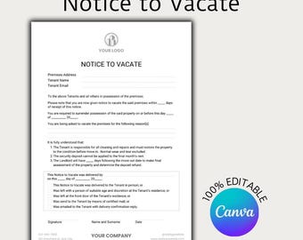 Landlord Notice to Vacate to Tenant | Eviction Notice | Editable MS Word Template | Printable ...