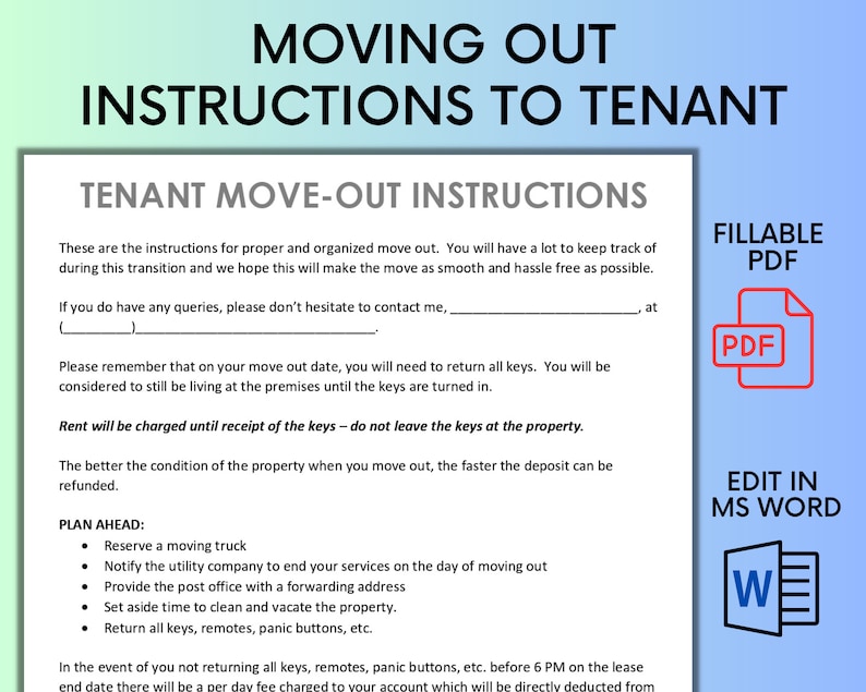 Tenant Moving Out Instructions & Cleaning Specifications Checklist ...