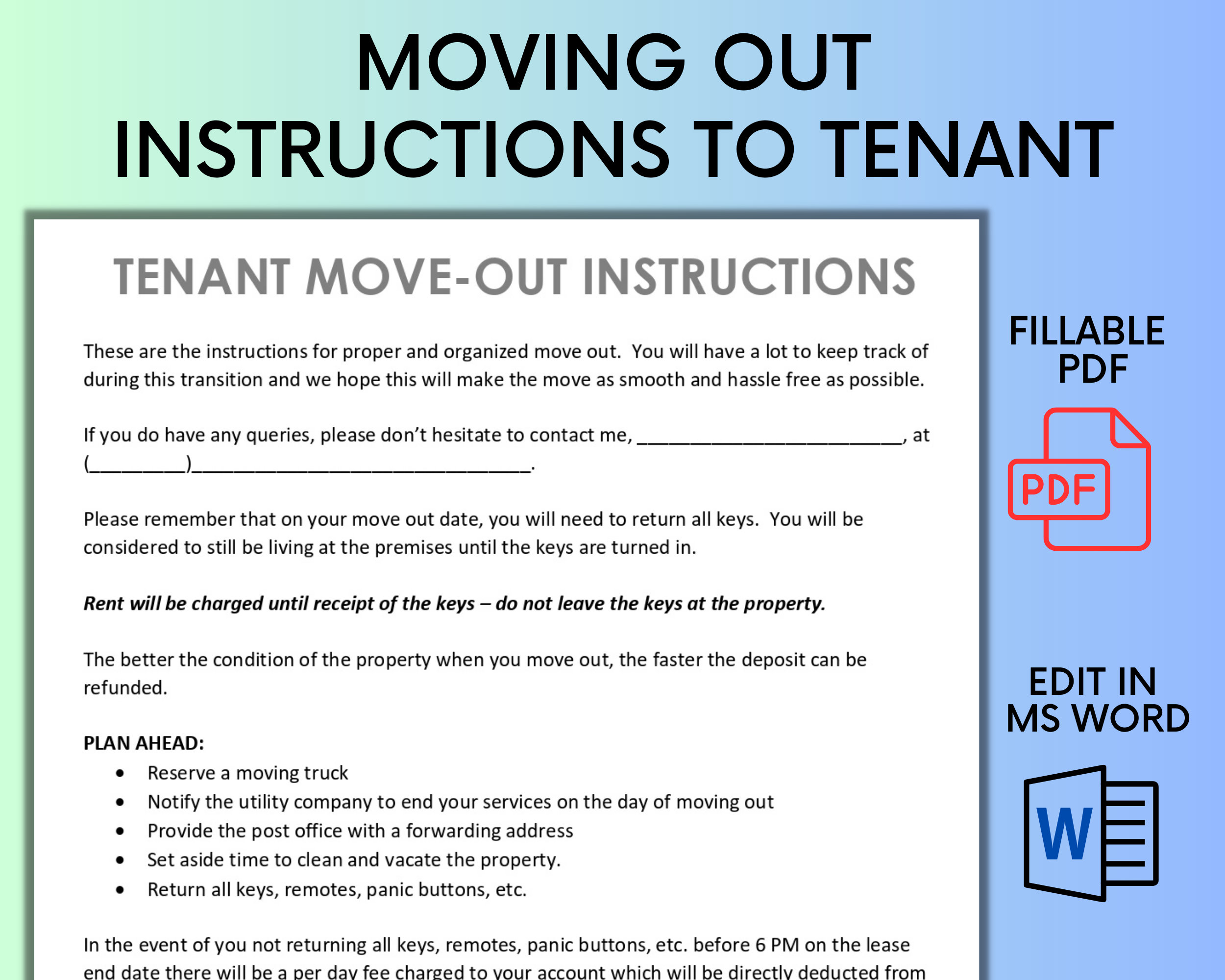 Tenant Moving Out Instructions Checklist Tenant Cleaning Specifications ...