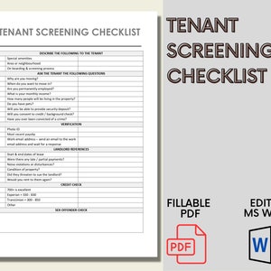 Tenant Screening Checklist - Edit in MS Word - Printable Form - Etsy