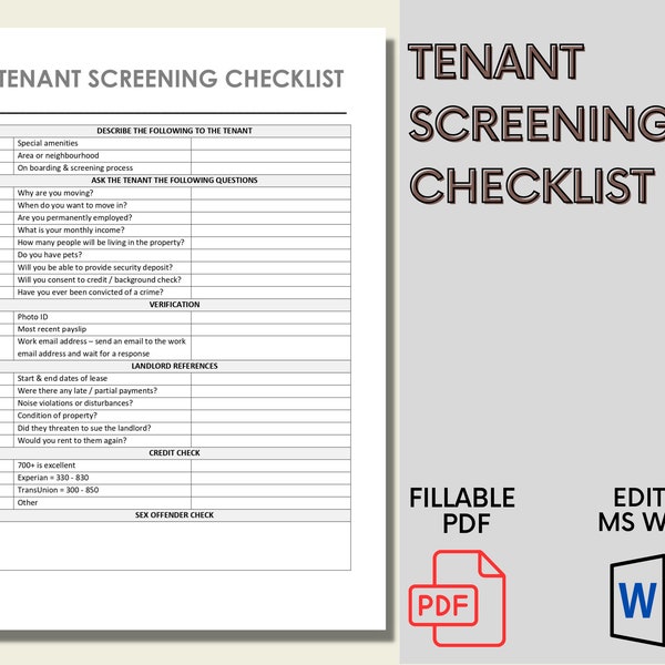 Printable Tenant Screening - Etsy