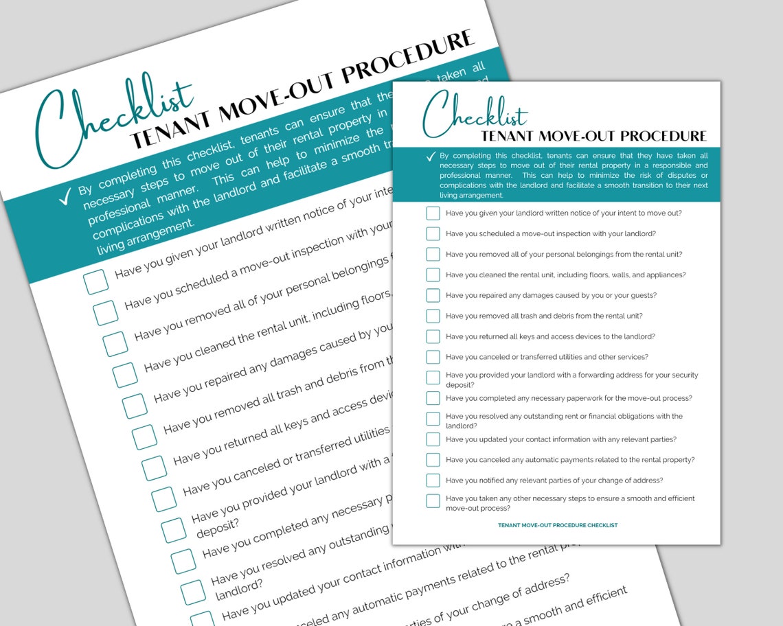 Tenant Move Out Procedure Checklist Tenant Move in Move Out Landlord ...