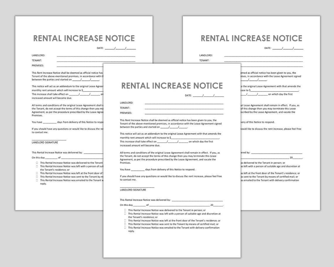 Landlord Rental Increase Notice to Tenant Rent Increase Notice Editable ...