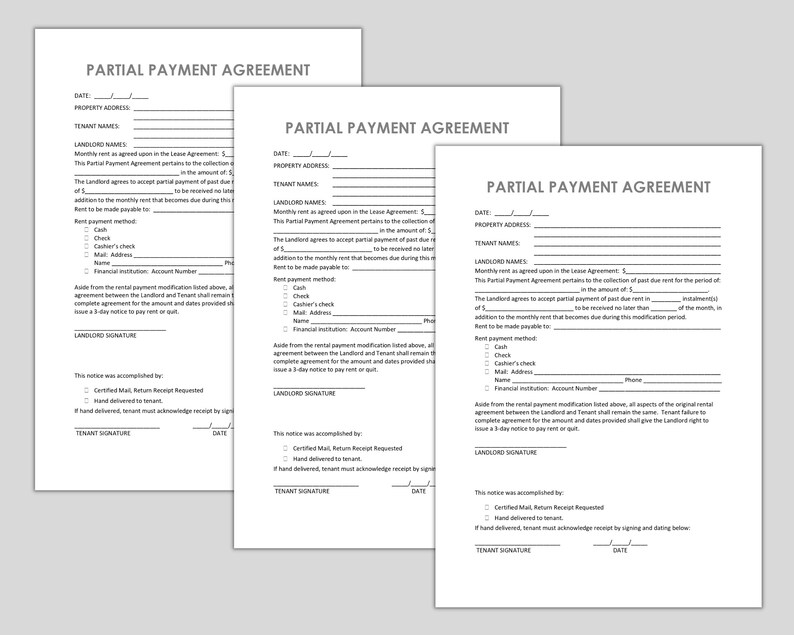 Partial Rent Payment Agreement Between Landlord & Tenant - MS Word ...