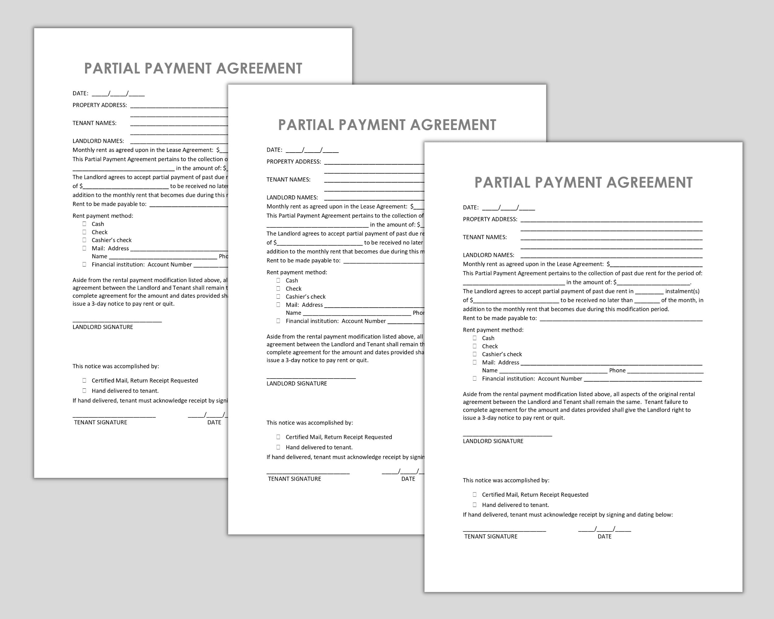 Partial Rent Payment Agreement Landlord & Tenant Rent Agreement Rent ...