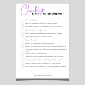 Receptionist Checklist Real Estate | Receptionist Daily Task | Real ...