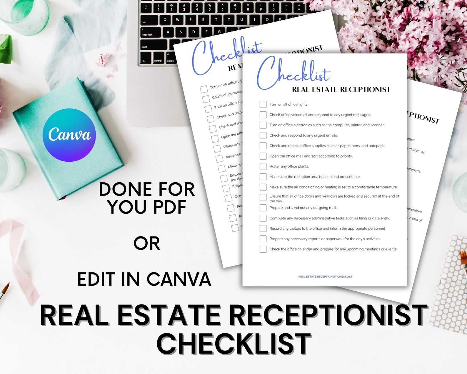 Receptionist Daily Task Checklist - Real Estate Admin Editable Canva ...