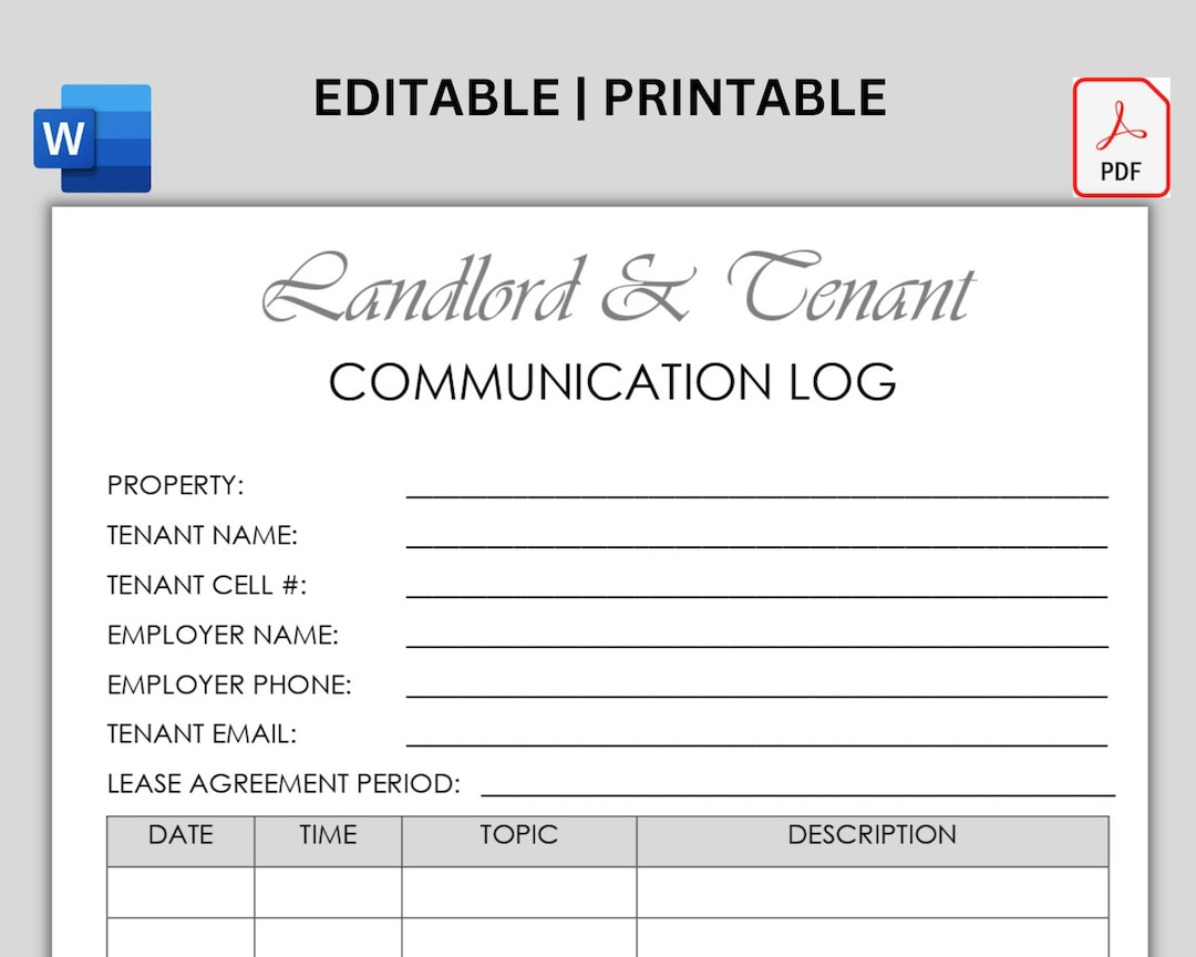 Landlord Tenant Communication Log | Record of Communication | Landlord ...