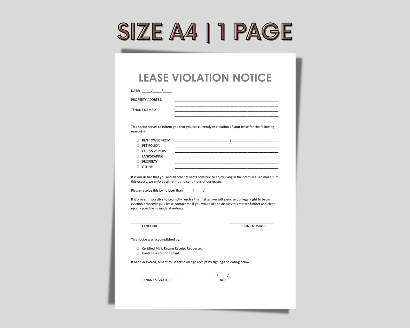 Editable Landlord or Property Management Lease Violation Notice ...