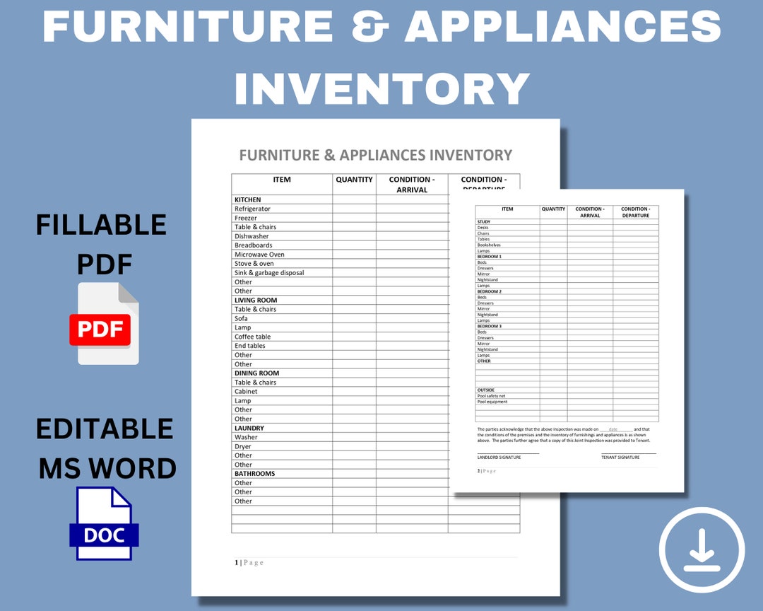 Landlord Furniture & Appliances Checklist – Rental Property Inventory ...