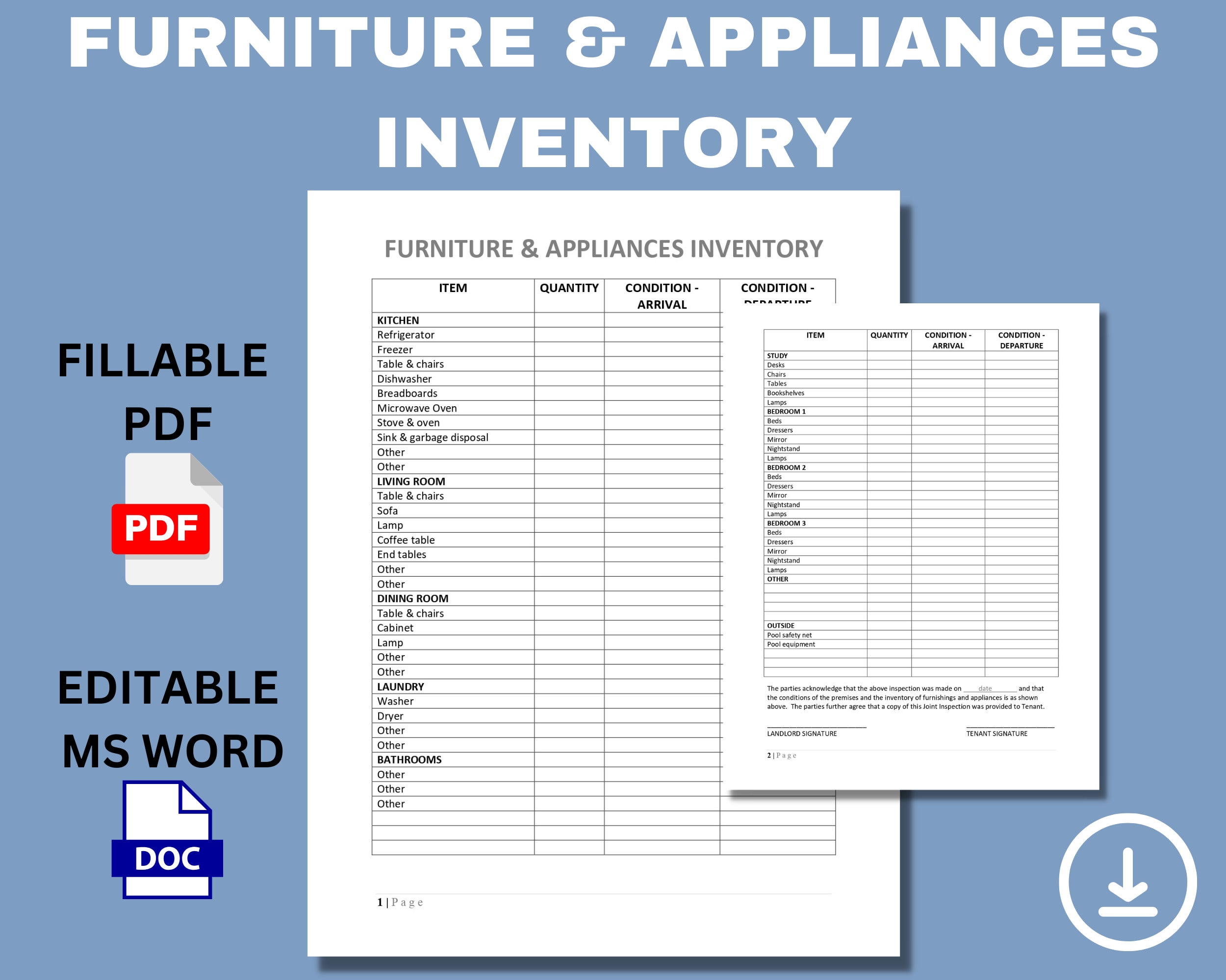 Landlord Furniture & Appliances Checklist – Rental Property Inventory ...