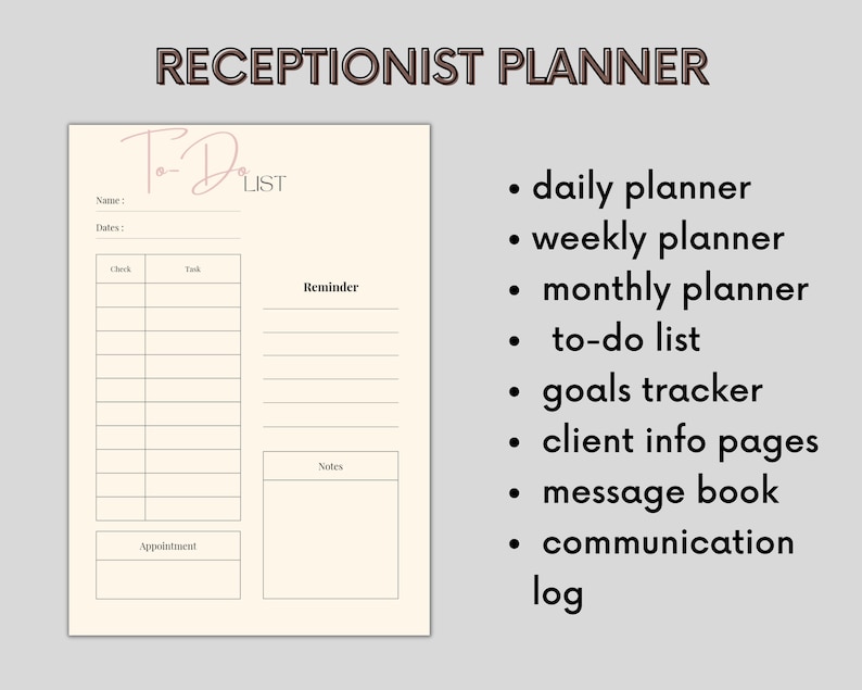 Receptionist Planner - Printable Template - Etsy