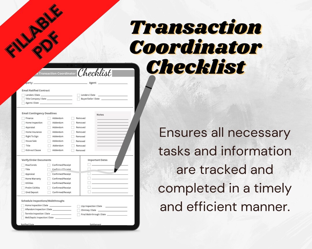 Transaction Coordinator Checklist Real Estate | Realtor Checklist ...