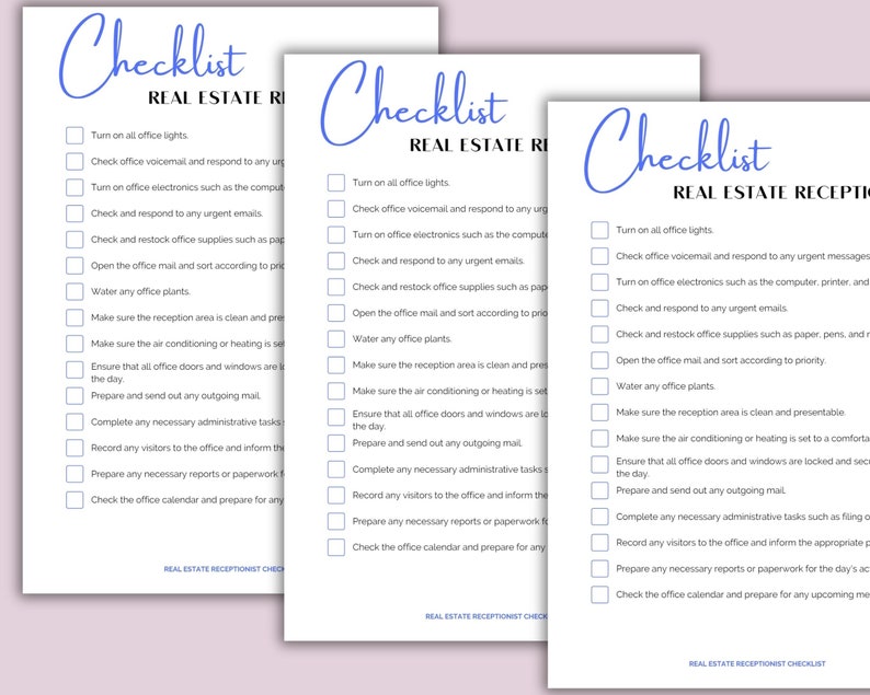 Receptionist Daily Task Checklist - Real Estate Admin Editable Canva ...