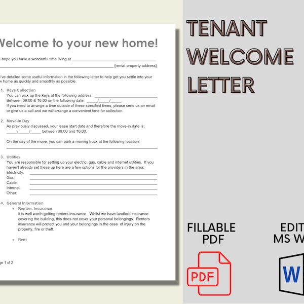 Welcome Letter for Tenant - Etsy