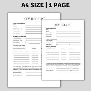 Landlord Key Receipt to Tenant | Tenant Key Receipt | Landlord Pack ...
