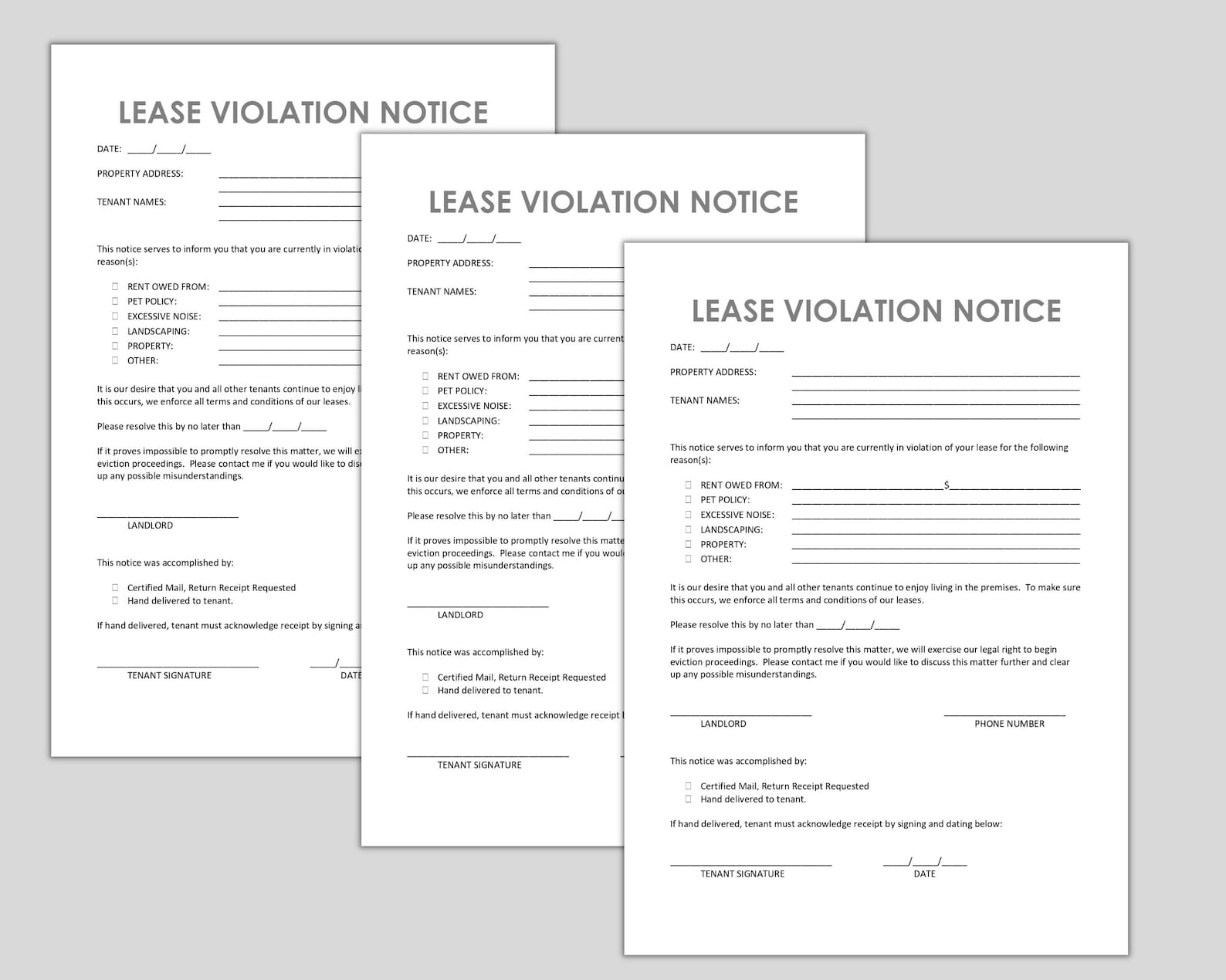 Editable Landlord or Property Management Lease Violation Notice | Microsoft Word Document - Etsy