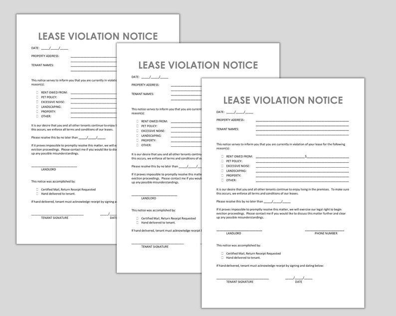 Editable Landlord or Property Management Lease Violation Notice ...