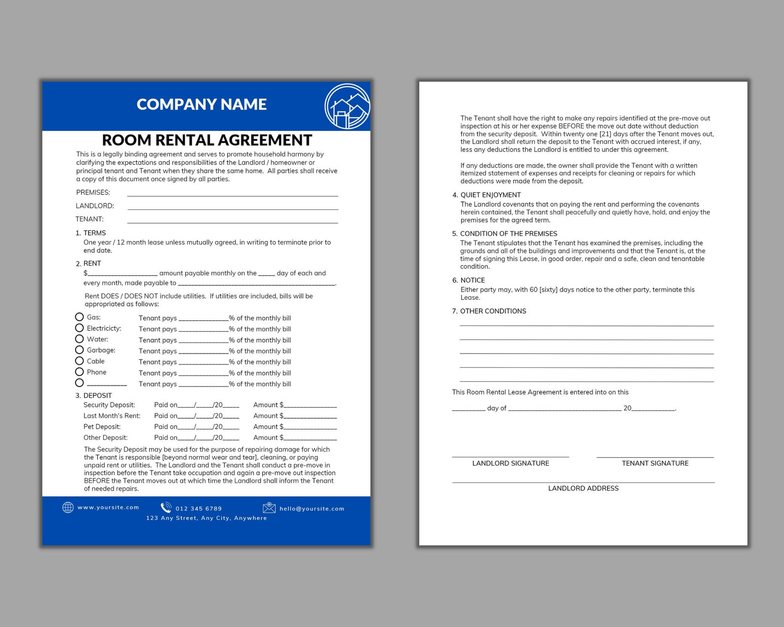 Room Rental Agreement Lease Agreement to Share Property Rent Room ...