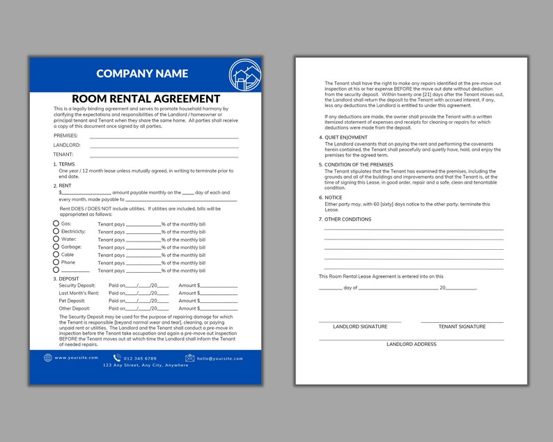 Room Rental Agreement | Lease Agreement to Share Property | Rent Room ...
