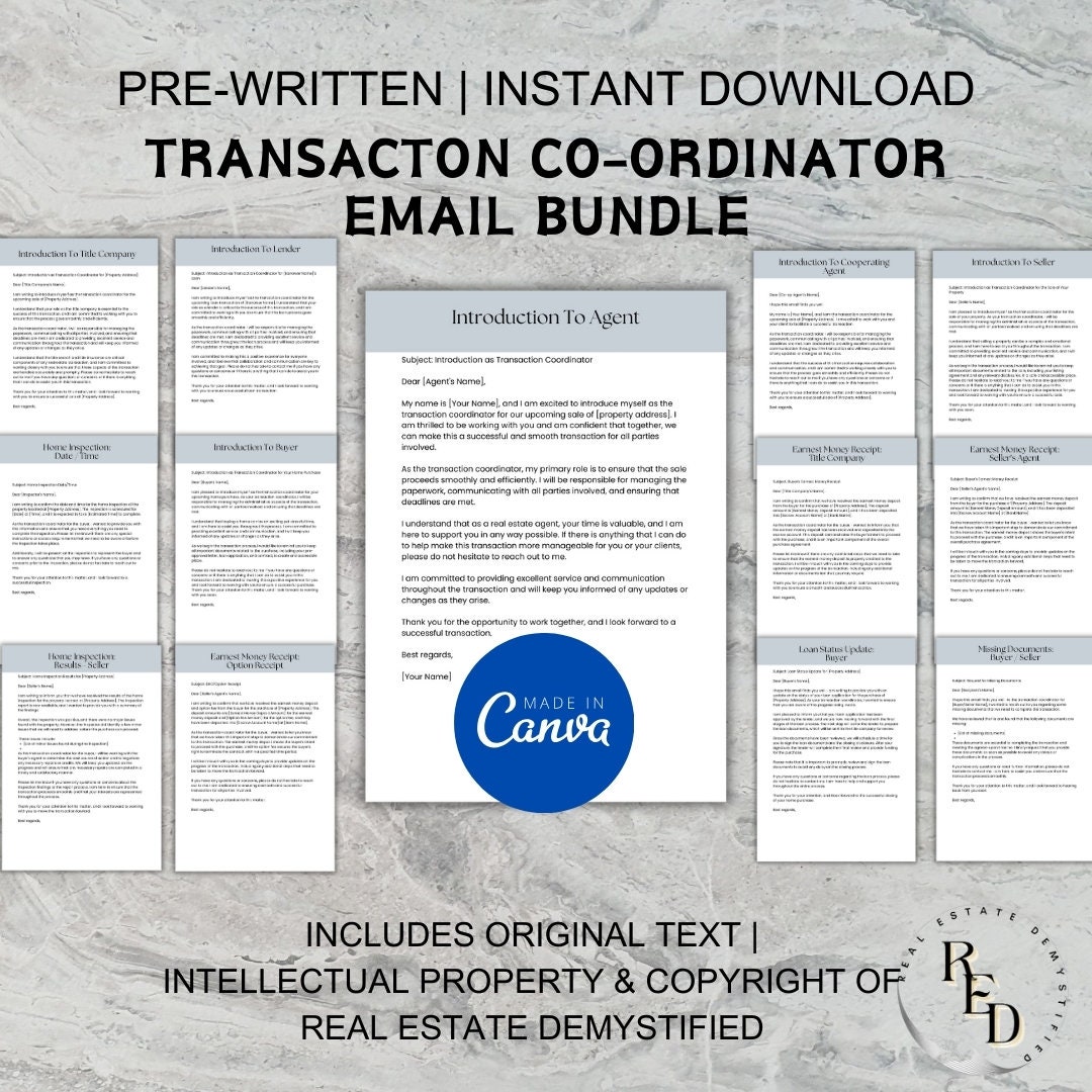 Real Estate Transaction Email Templates – Pre-written Editable Canva ...