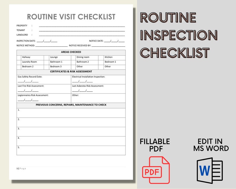 Routine Walkthrough Inspection Checklist - MS Word Editable Template - Etsy
