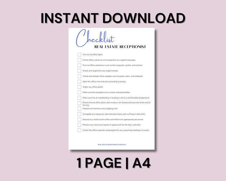 Receptionist Daily Task Checklist - Real Estate Admin Editable Canva ...