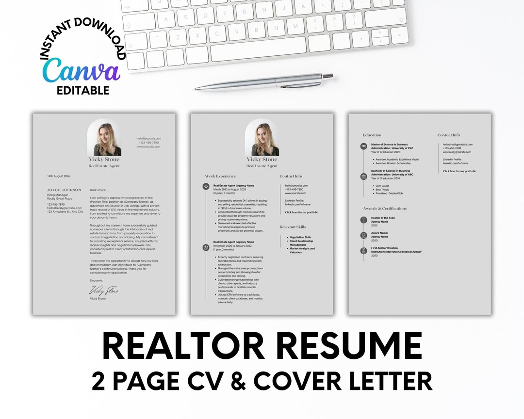 Realtor Resume Template | Modern Real Estate Agent CV | Professional ...