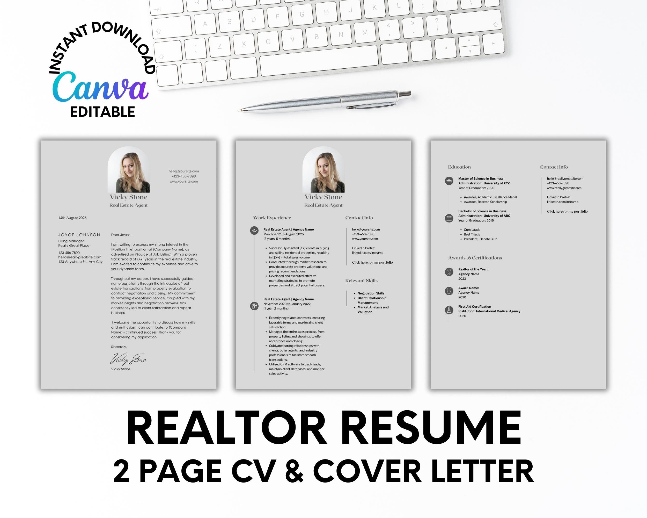 Realtor Resume Template | Modern Real Estate Agent CV | Professional ...