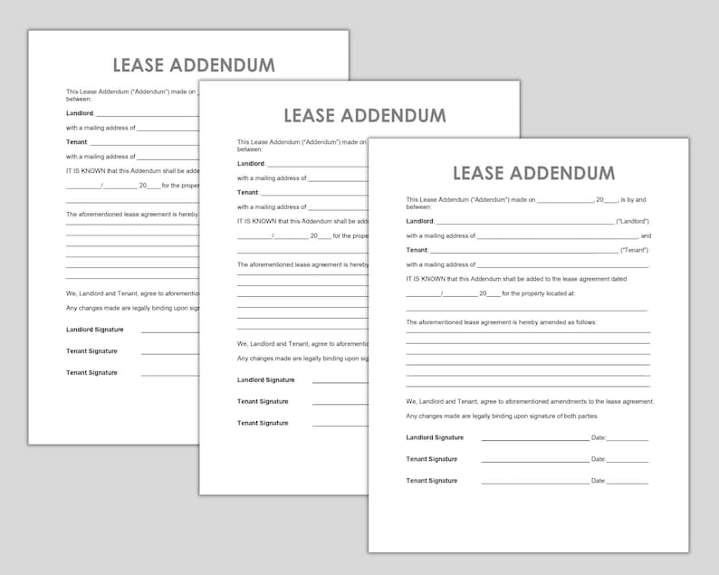 Residential Lease Addendum Template - Editable MS Word Document for ...