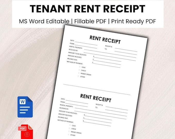 Landlord Rent Receipt Template Tenant Rental Receipt Rent Payment ...