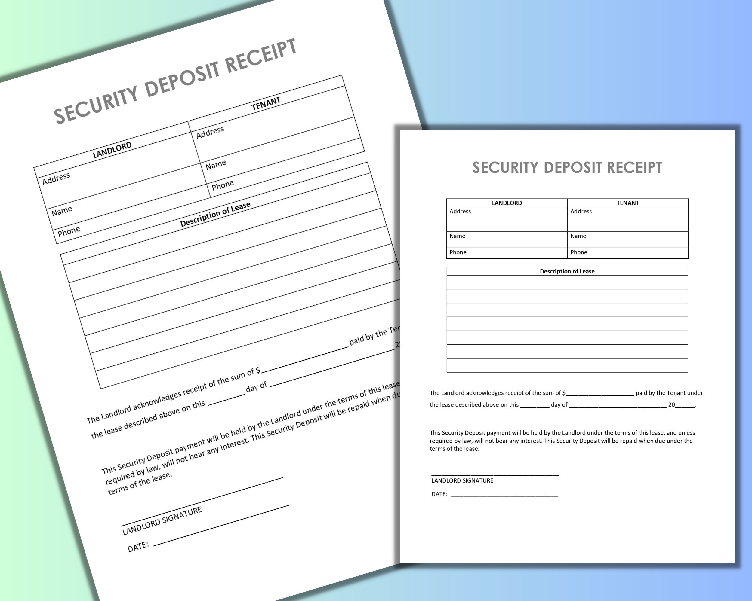 Security Deposit Receipt, Landlord Property Management Template ...