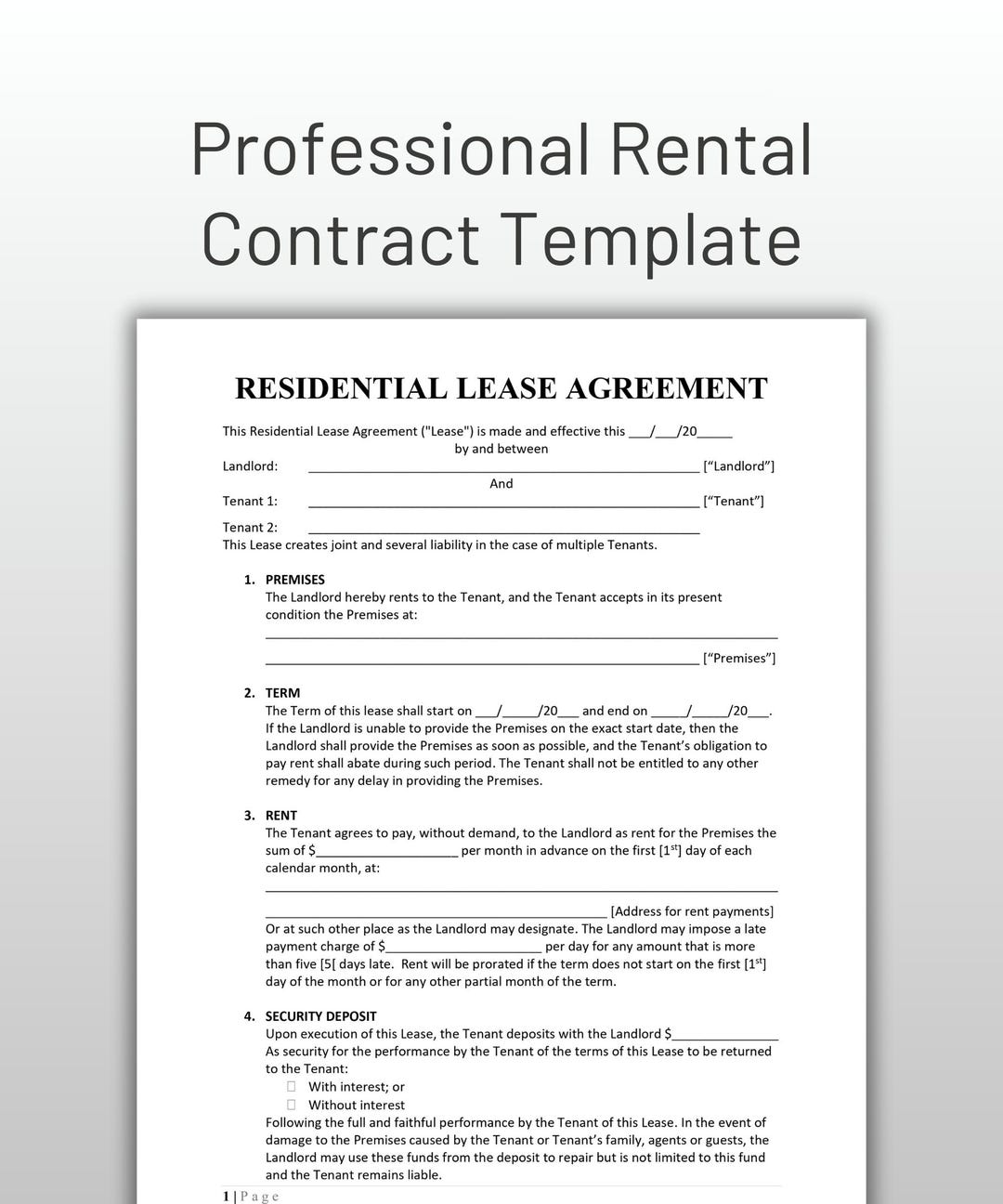 Editable Residential Lease Agreement Template | Standard Rental ...